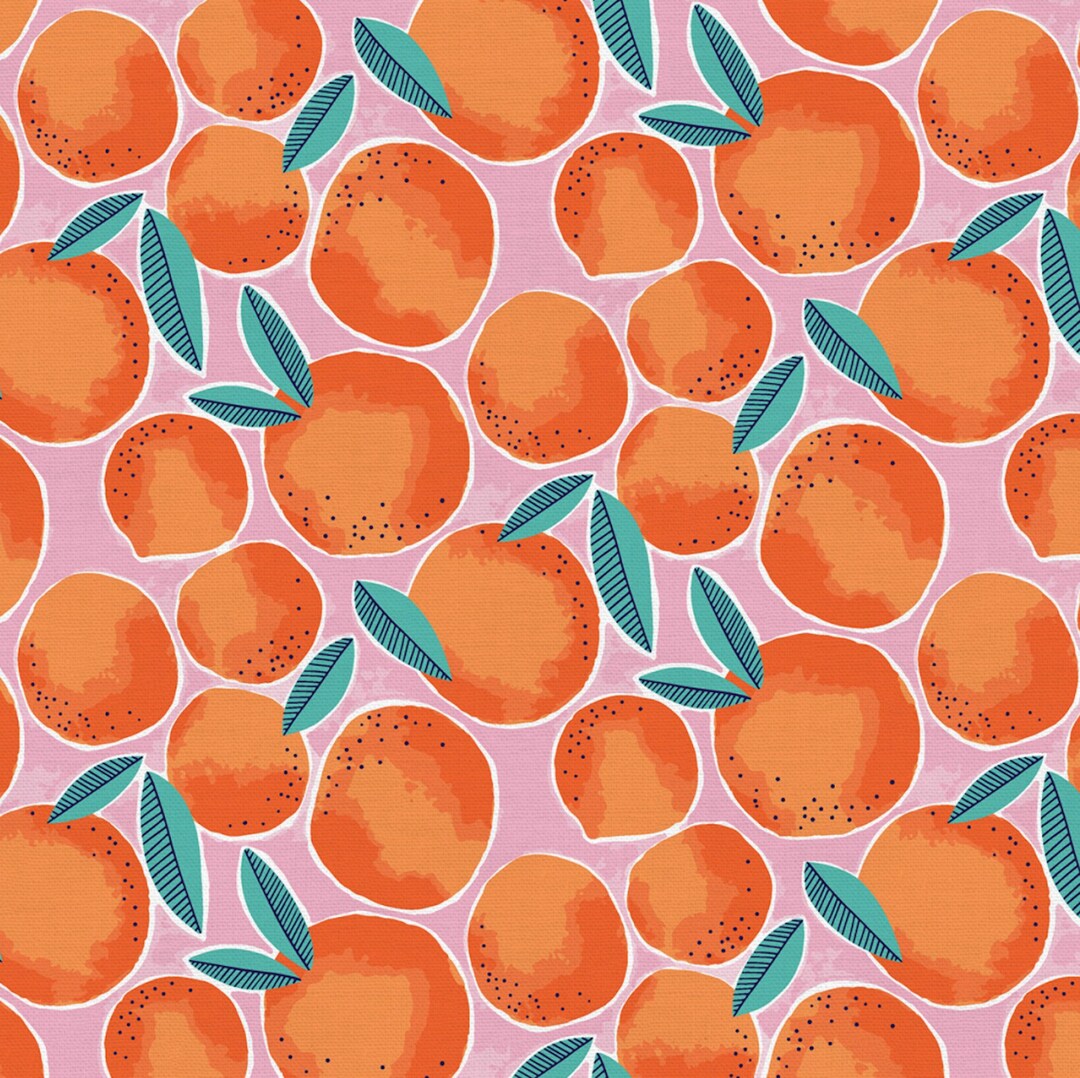 Orange Print Fabric: Citrus House Cotton Woven, Pink & Green | 1/2 Yard ...