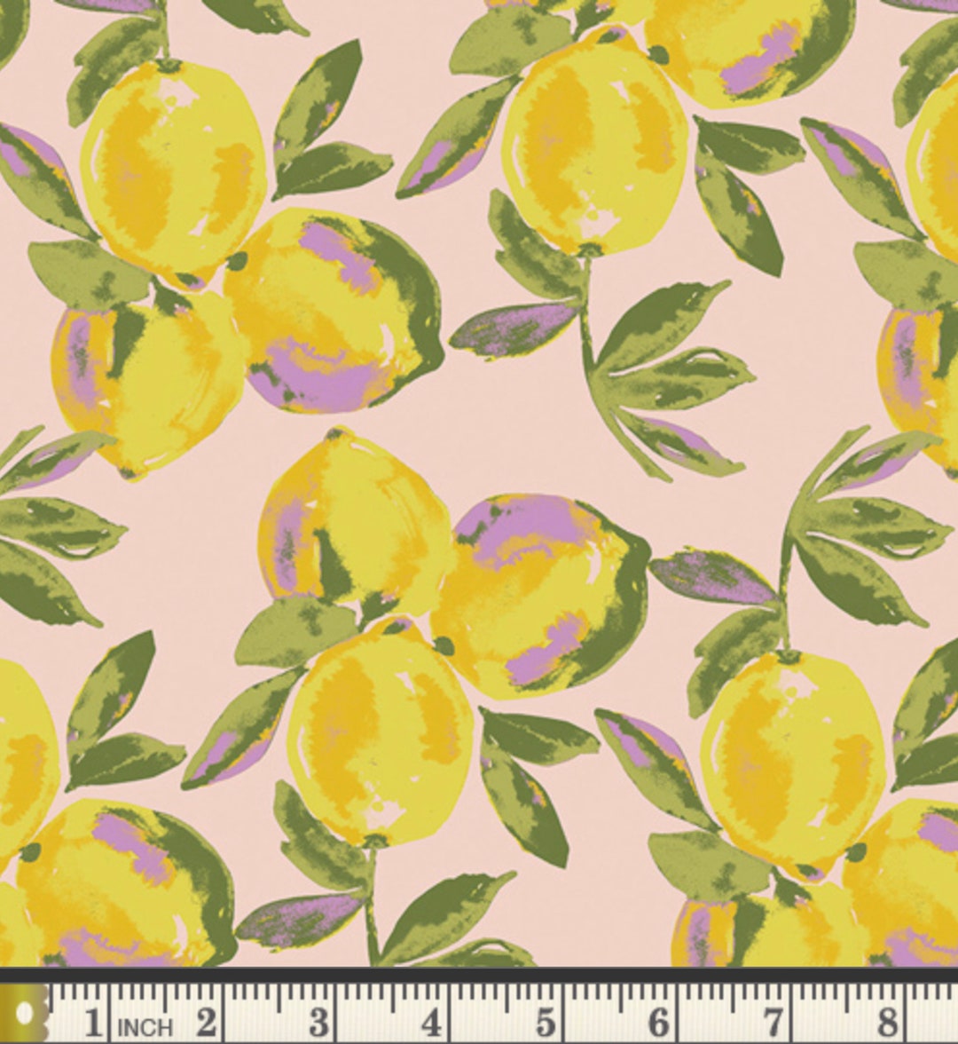 Pink Lemon Print Cotton Fabric - Art Gallery Sage Collection | 1/2 Yard ...