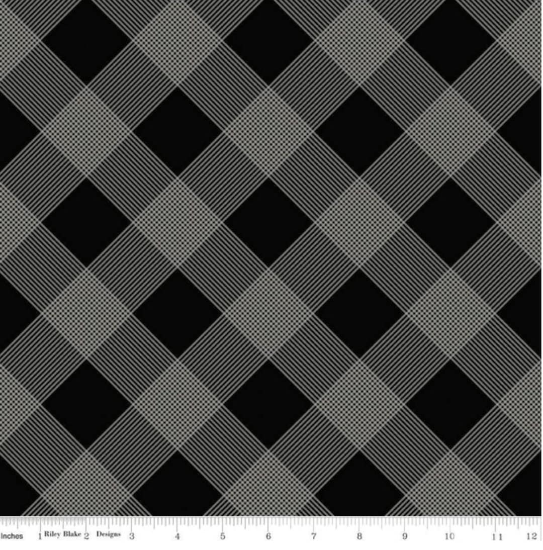 Black Gray Line Plaid Fabric | Riley Blake Fabric Fleur Noire Line ...