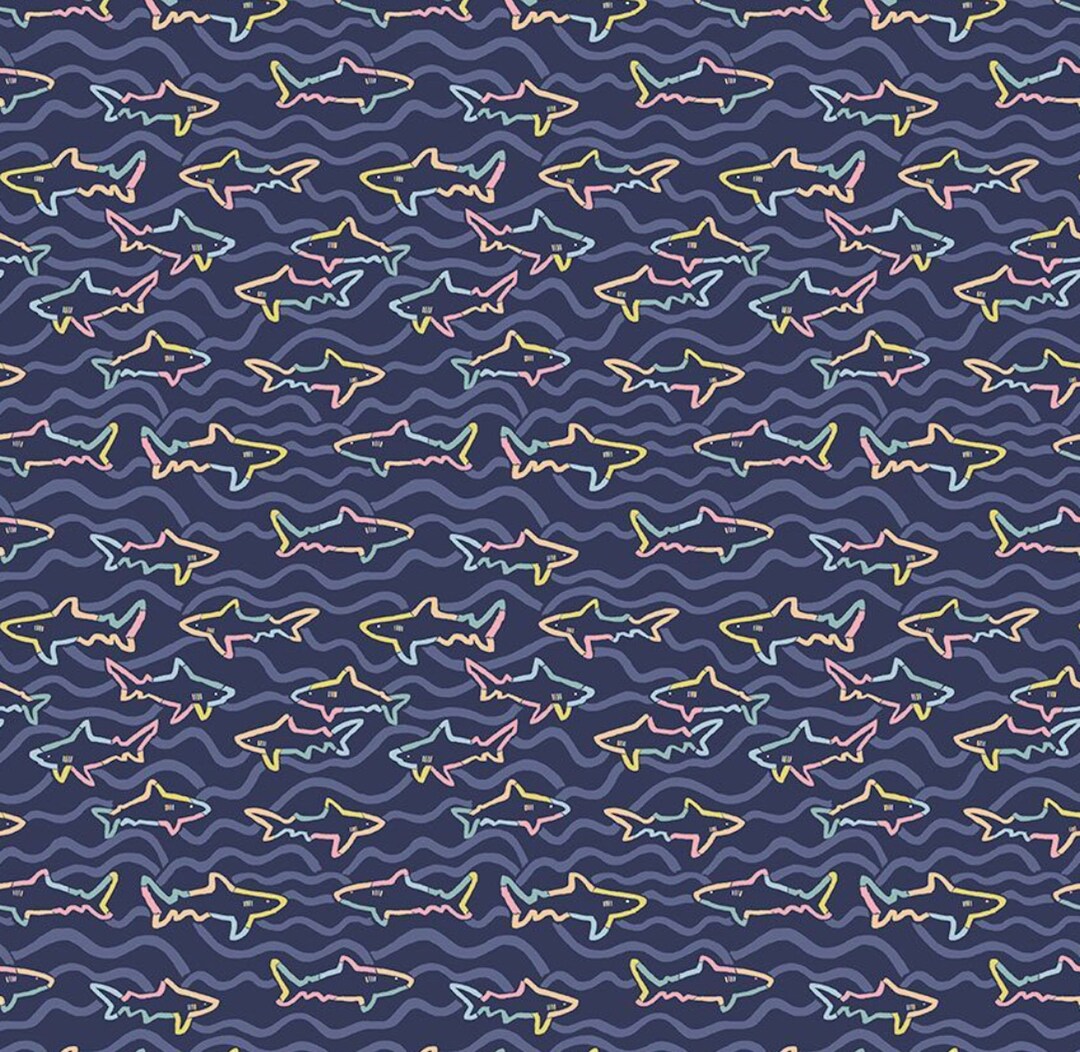 Shark Fabric | Dear Stella Fabrics | Shark Side | Multicolored Sharks ...