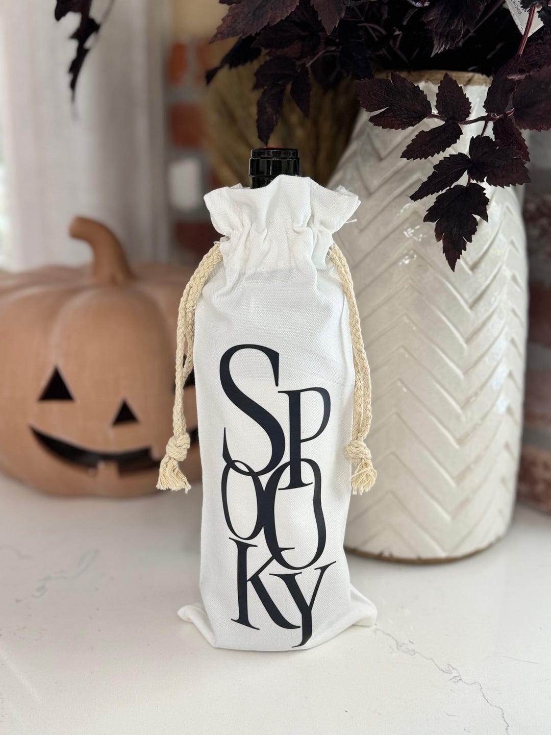 Spooky Halloween Wine Bag: Canvas Drawstring Boo Basket - Etsy