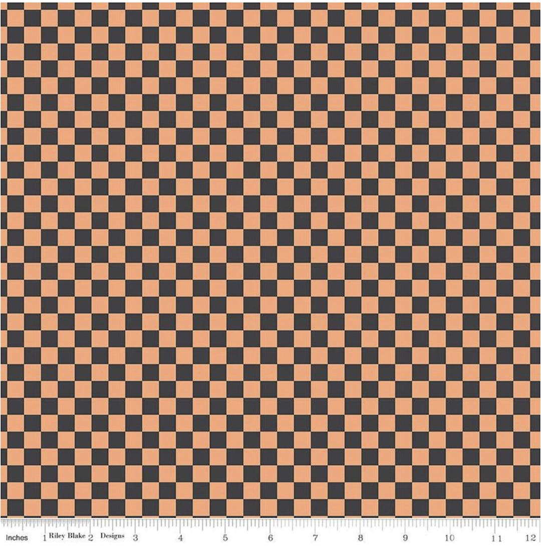 Charcoal Orange Check Fabric | Riley Blake | Hey Pumpkin Collection ...