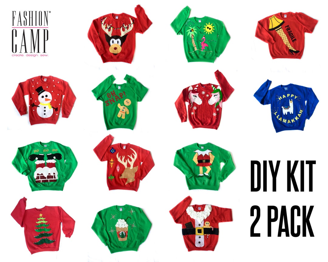 2 Pack "ugly" Holiday Sweater DIY Kit | Your Choice of 2 Christmas ...