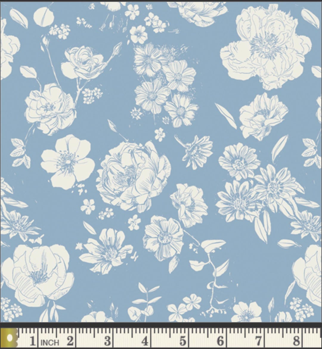 Light Blue Floral Cotton Fabric: Art Gallery Potager Collection| by the ...