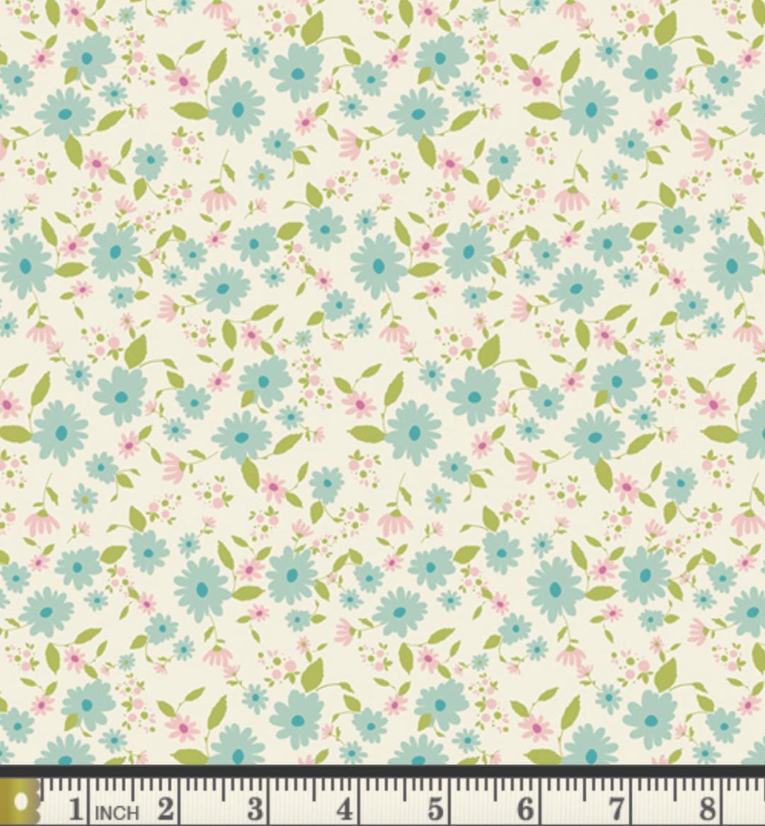 Petit Potpourri Azur | Turquoise Teal Blue Daisy Floral Fabric | Art ...