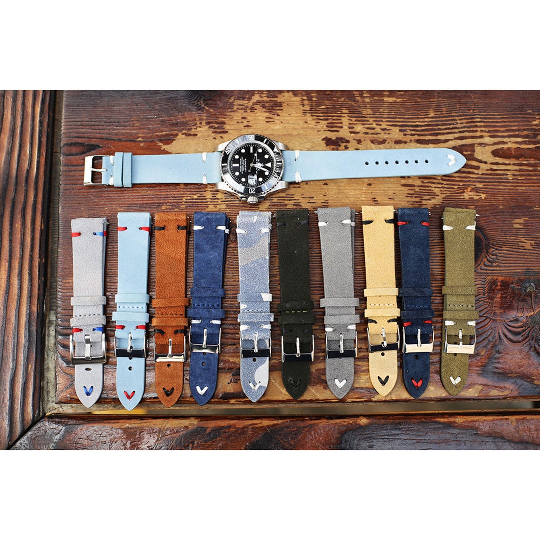 Suede Leather Watch Band 18mm 20mm 22mm 24mm Gray Black Blue Brown ...