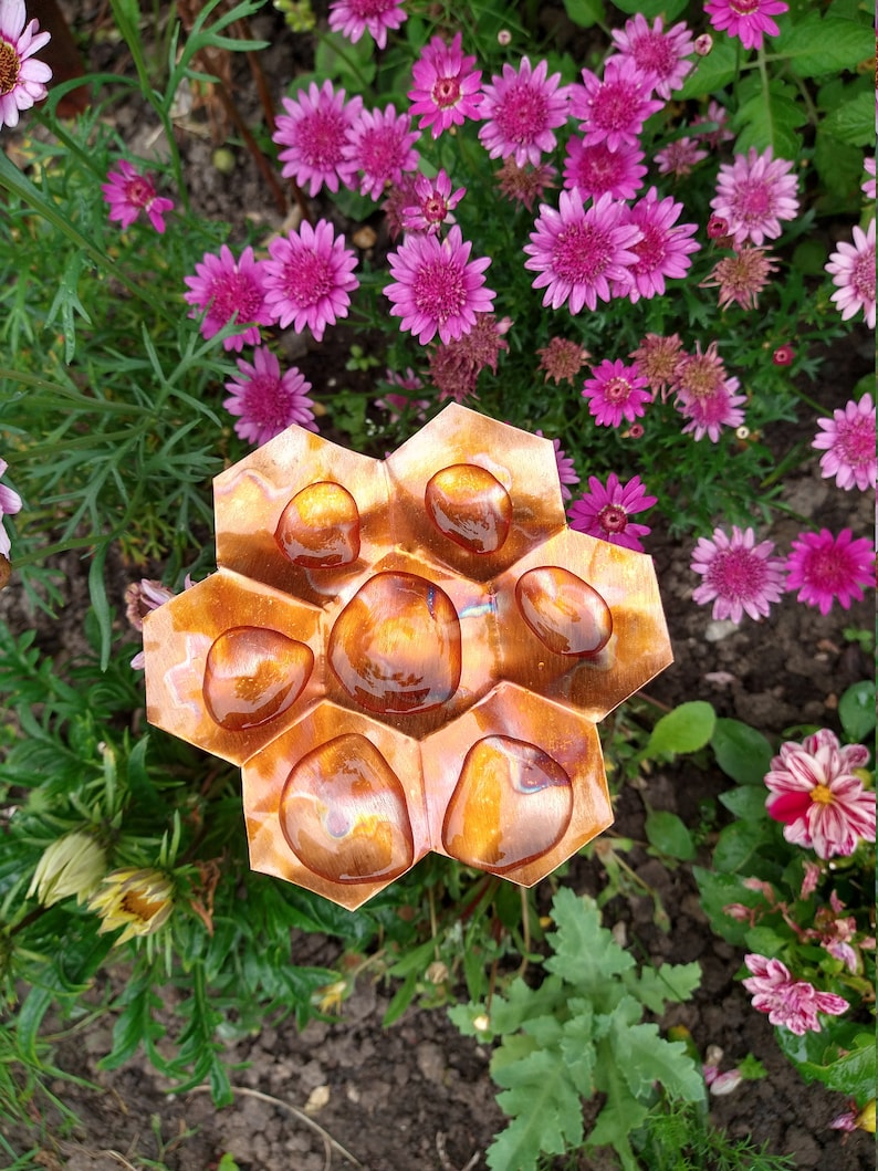 Copper bee bath garden art help garden pollinators | Etsy