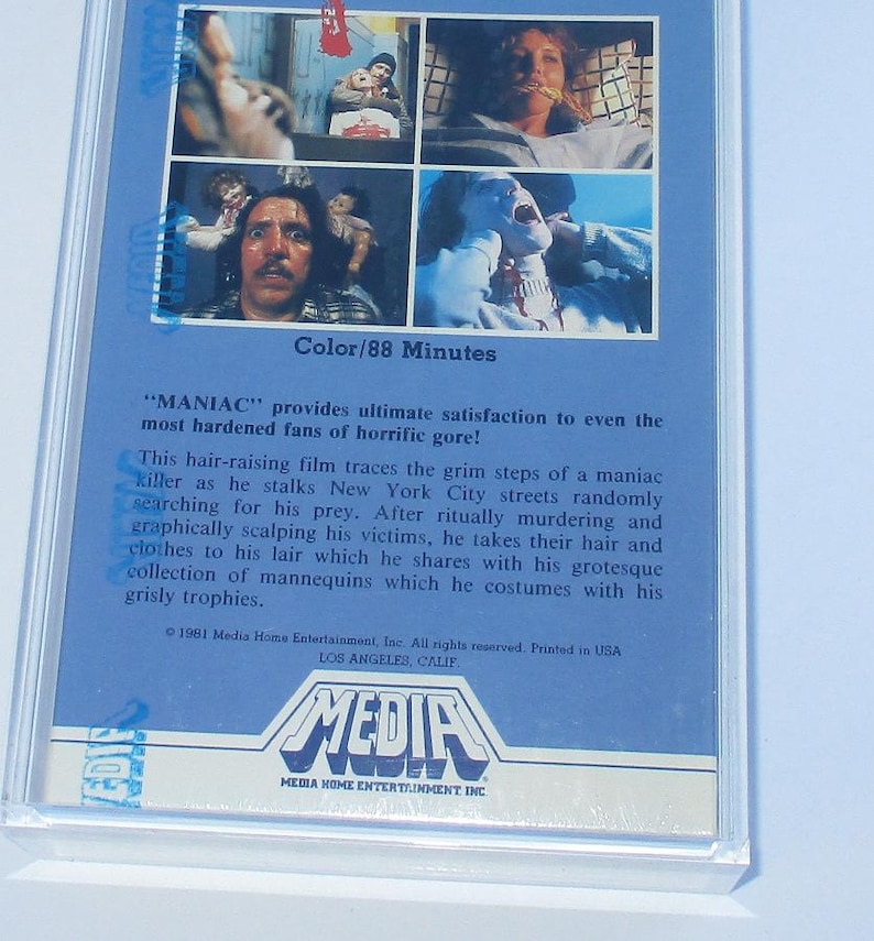 1981 MANIAC Horror Movie Vhs Tape, IGS 8 Graded Near Mint, Media NEW ...