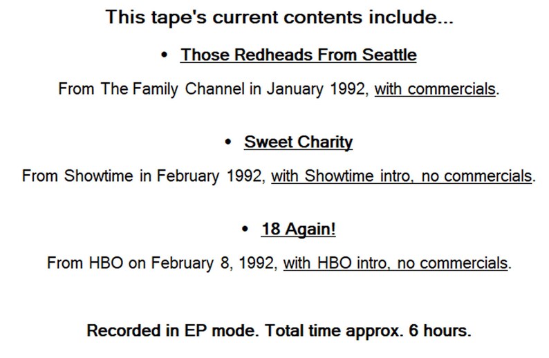 1992 VHS Recorded Video Tape, Family Channel Redheads From Seattle, HBO ...
