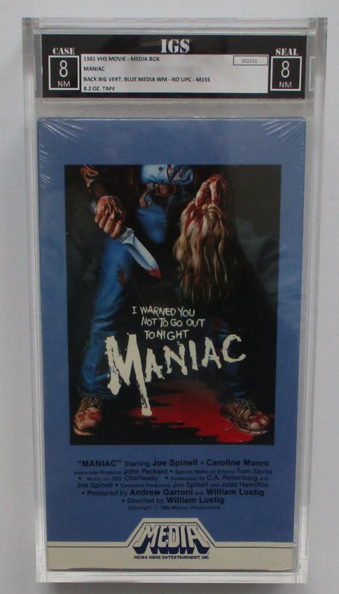 1981 MANIAC Horror Movie Vhs Tape, IGS 8 Graded Near Mint, Media NEW ...