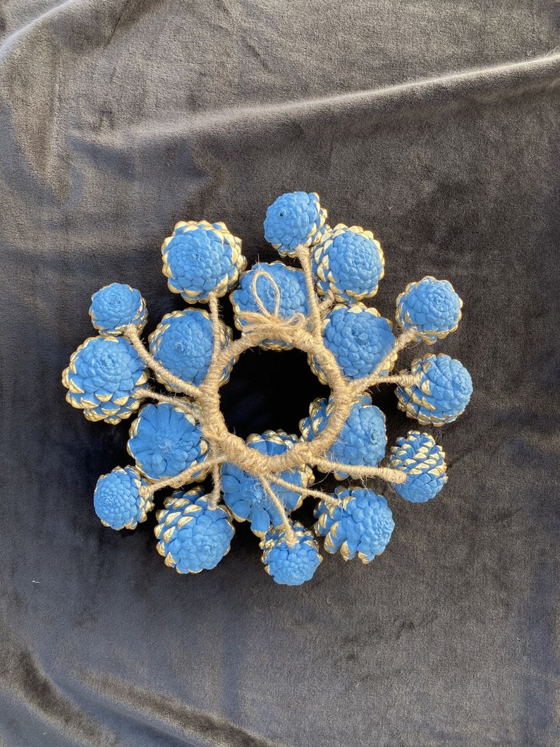Crown of Pine Cones of 28 Cms in Intense Blue and Gold. Hand Painted ...