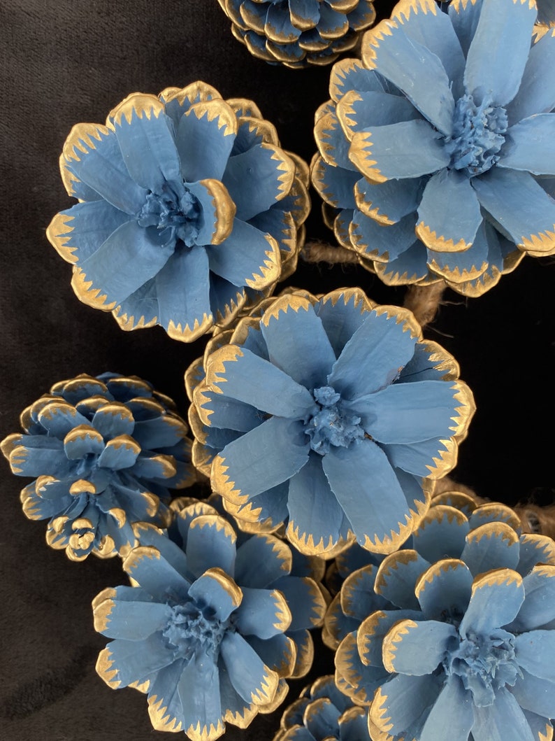 Crown of Pine Cones of 28 Cms in Intense Blue and Gold. Hand Painted ...
