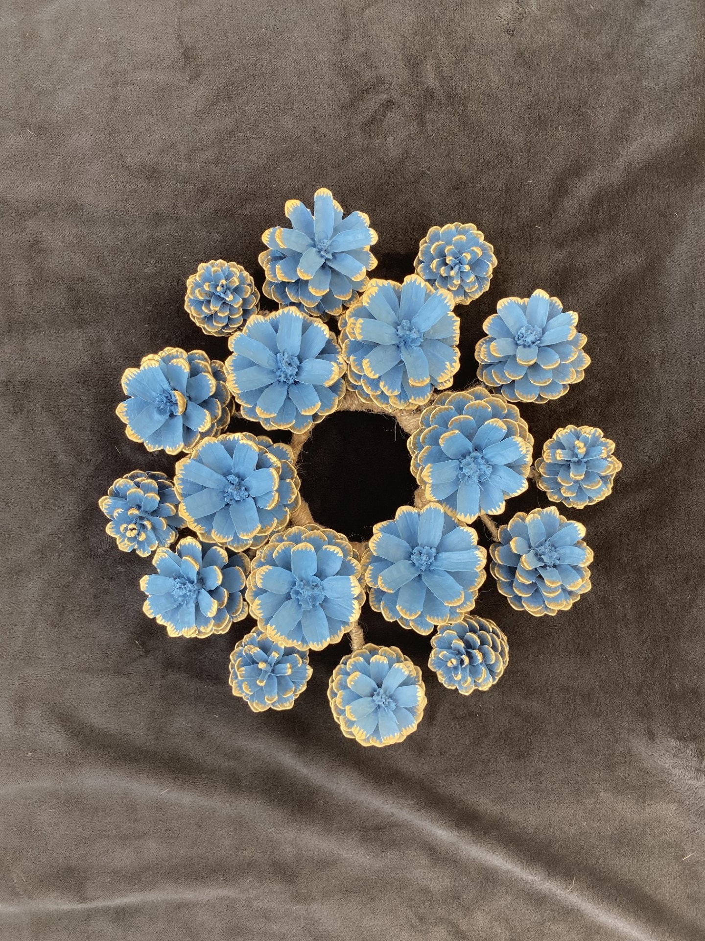 Crown of Pine Cones of 28 Cms in Intense Blue and Gold. Hand Painted ...