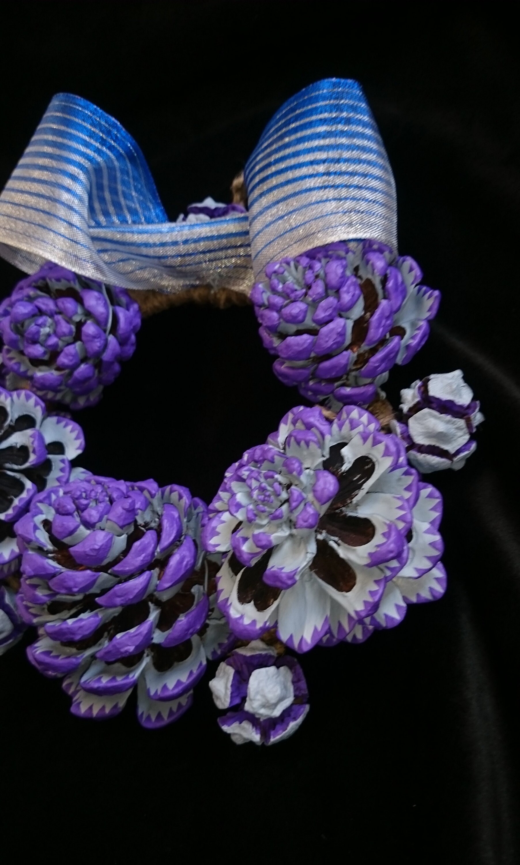 Brush Painted Pine Cones Wreath in Blue Color and Profiled Edge in ...