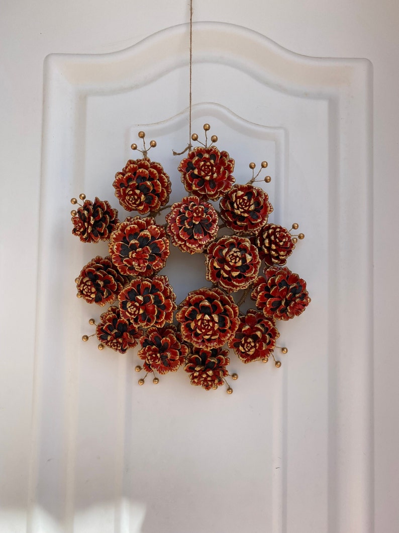 Brush Painted Pine Cones Wreath of 38 Cm Pinus Pinea Pine Cones. Hand Painted Natural Pinus ...