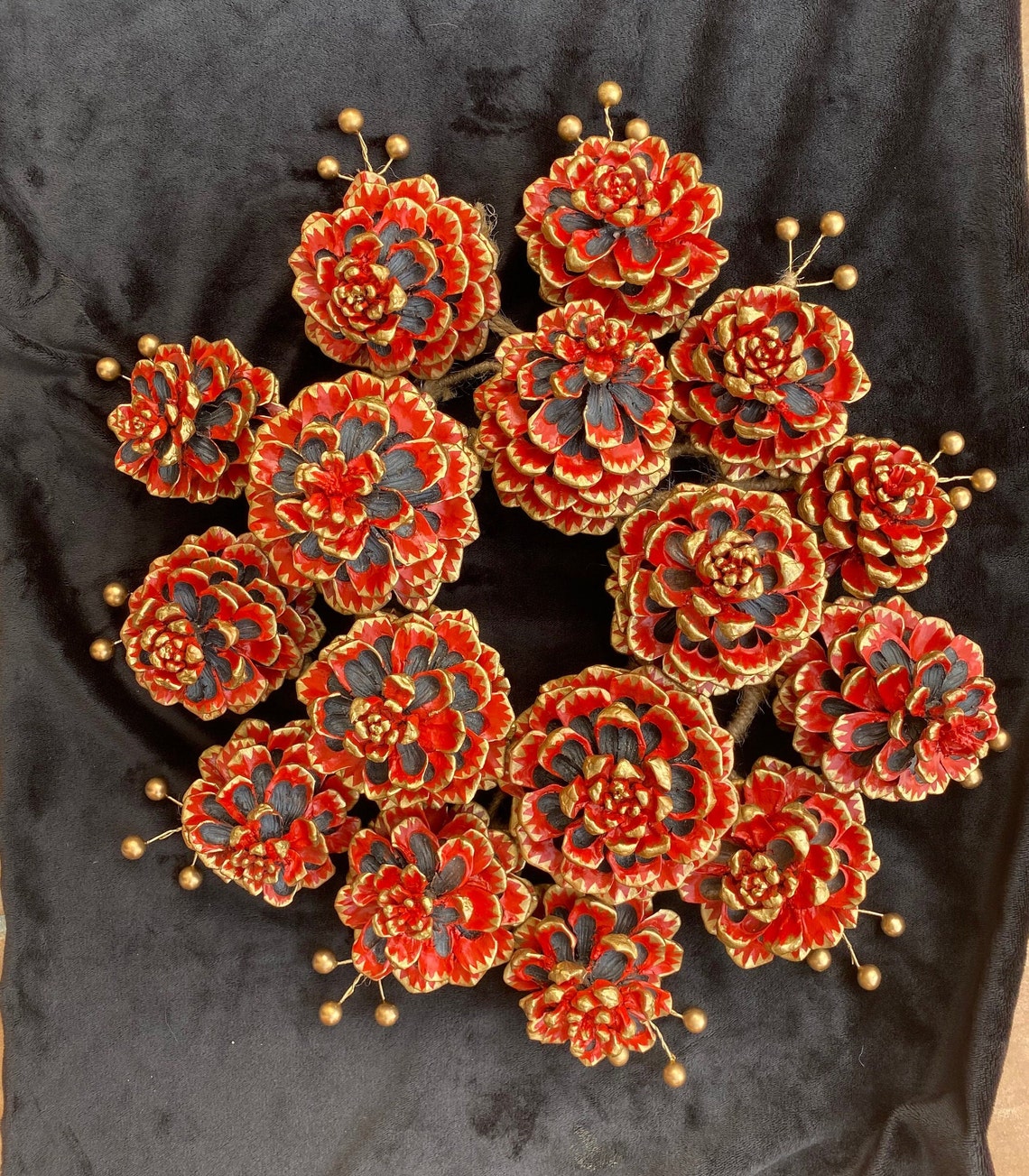 Brush Painted Pine Cones Wreath of 38 Cm Pinus Pinea Pine Cones. Hand ...