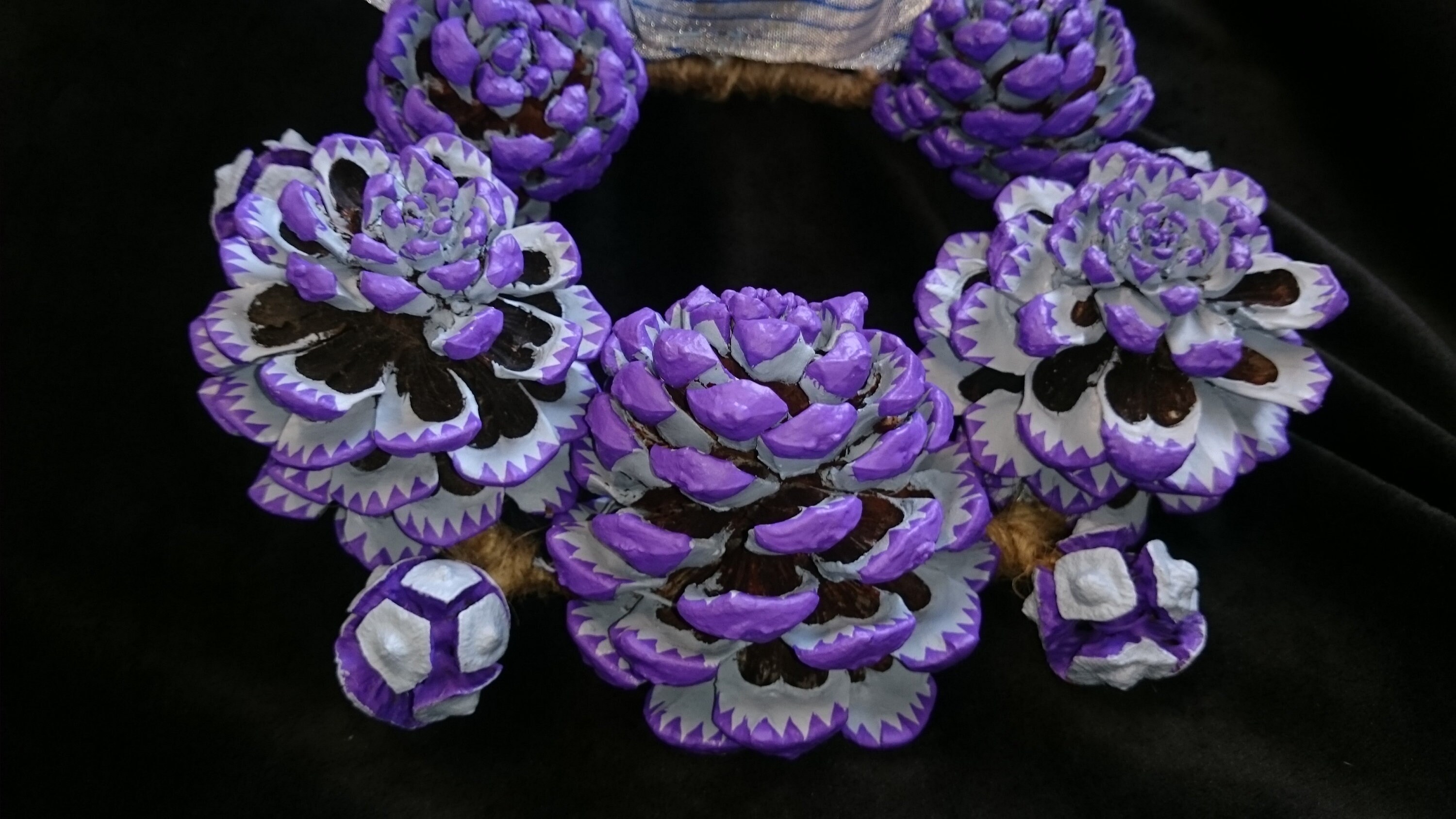Brush Painted Pine Cones Wreath in Blue Color and Profiled Edge in ...