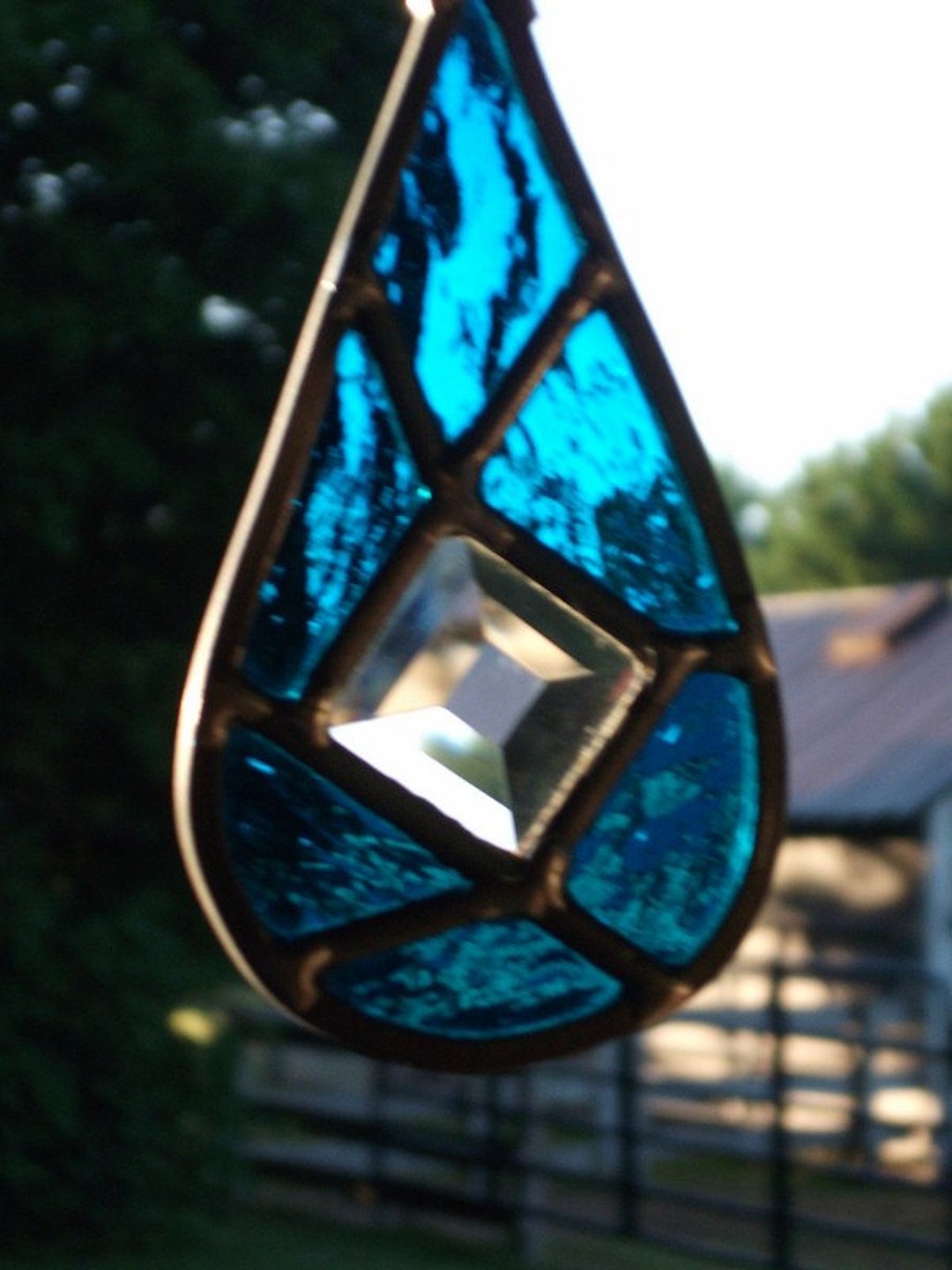 Leaded Teardrop Suncatcher With Double Bevelteal - Etsy