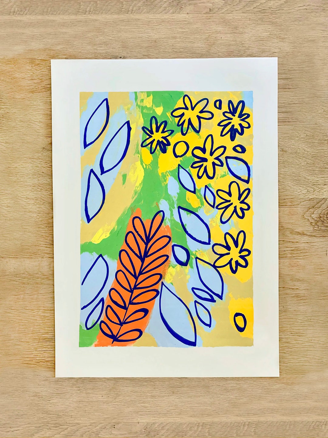 Single Edition A2 Abstract Floral Monotype/screen Print - Etsy