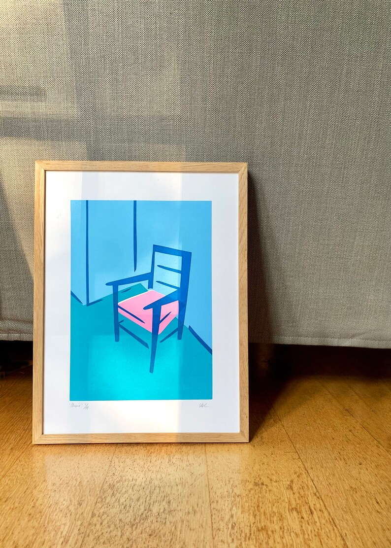 Pink & Blue Chair A3 Screen Print - Etsy