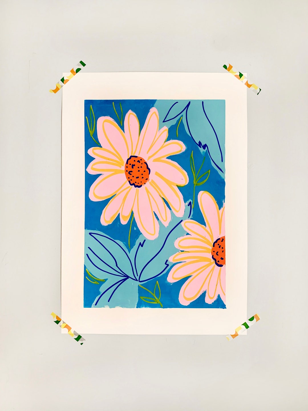 A2 Pink Flowers Monotype/screen Print - Etsy