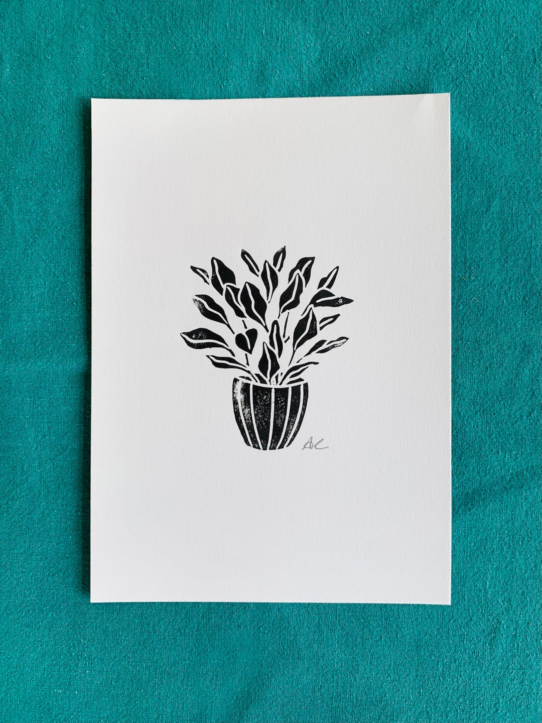 Leafy House Plant A5 Linocut Print - Etsy