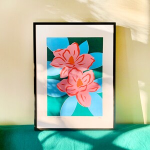 Pink Magnolia Flowers Screen Print - Etsy