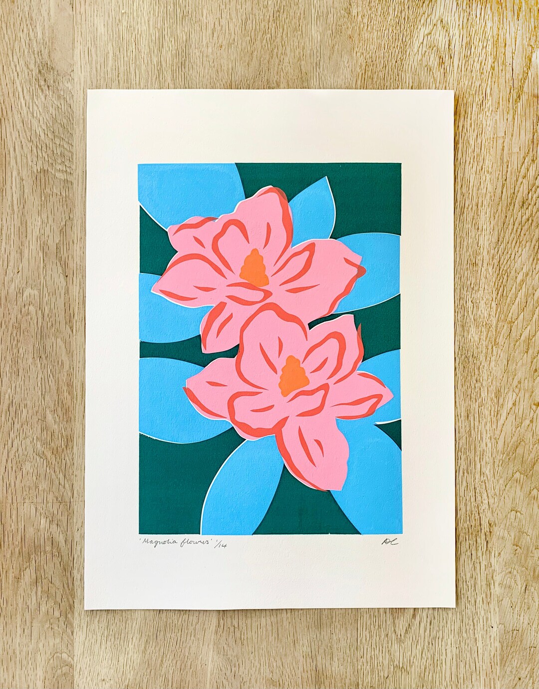 Pink Magnolia Flowers Screen Print - Etsy
