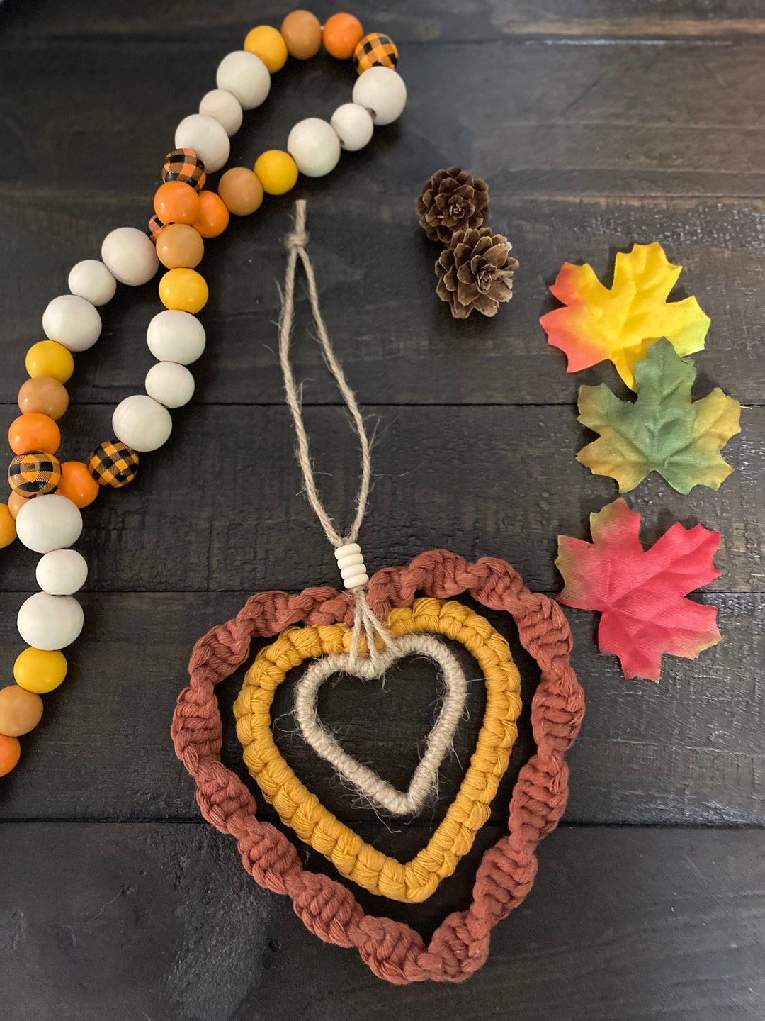 Small Triple Heart Macrame Dreamer/ Fall Macrame and Jute Wall Hanging ...