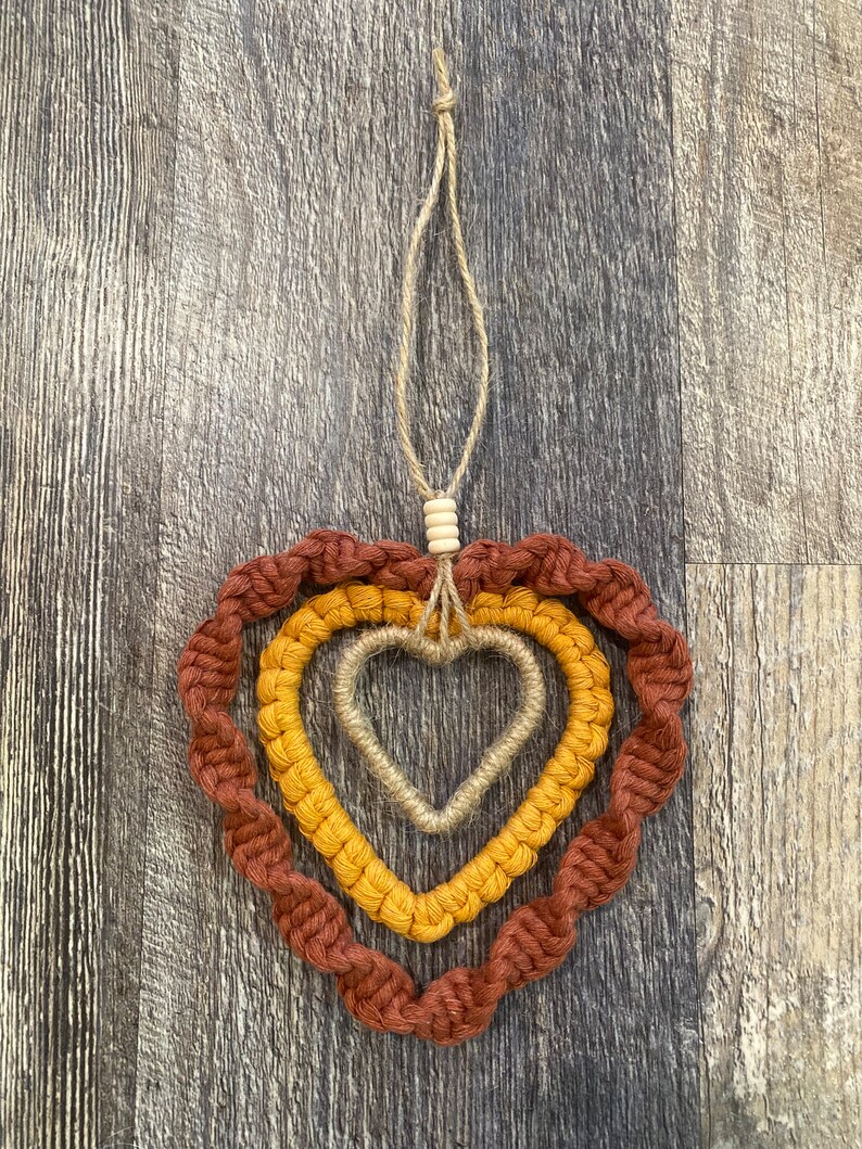 Small Triple Heart Macrame Dreamer/ Fall Macrame and Jute Wall Hanging ...