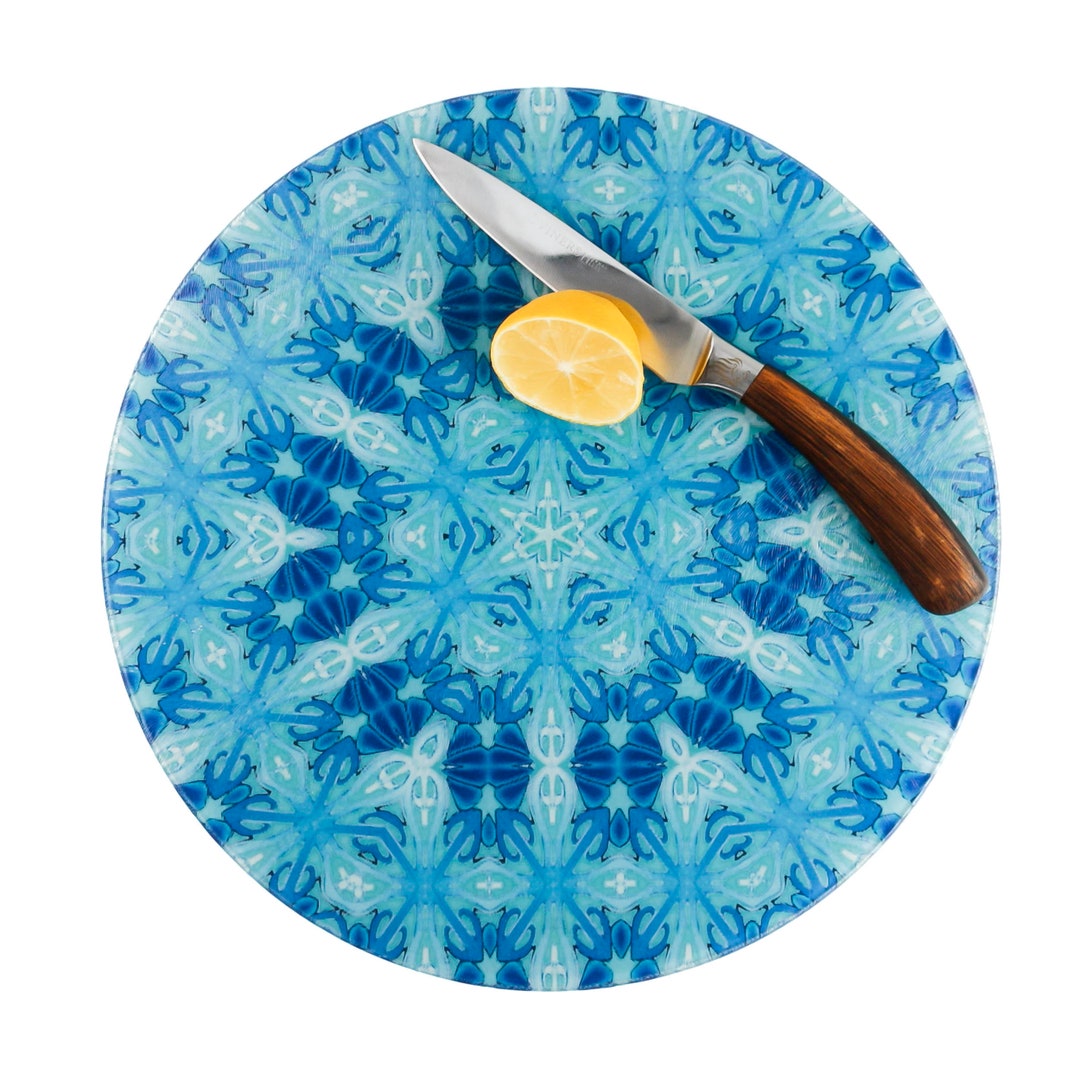 Turquoise Cutting Board - Kaleidoscope Heatproof Trivet - Pretty Blue ...