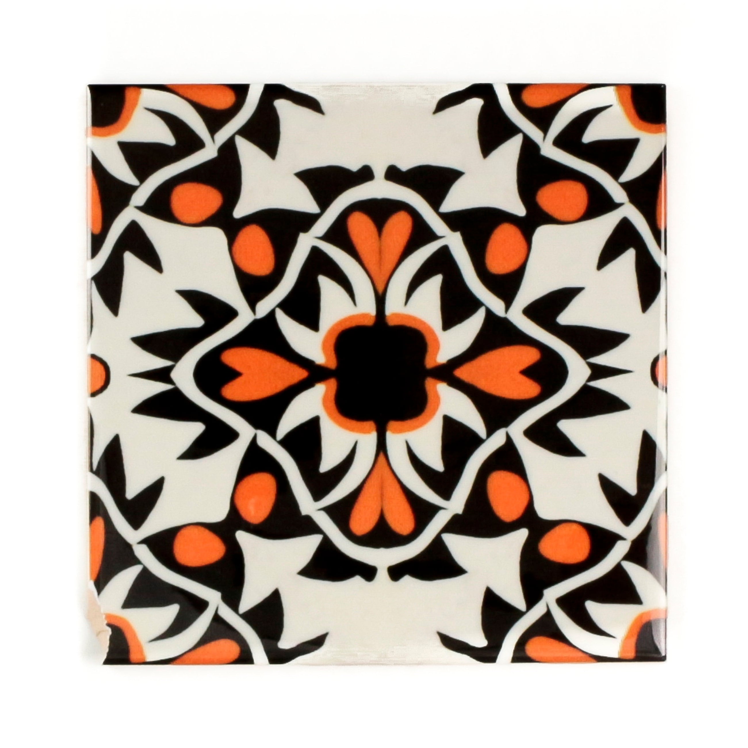 Mexican Style Ceramic Splashback Tiles, Orange Black Cream Kitchen ...
