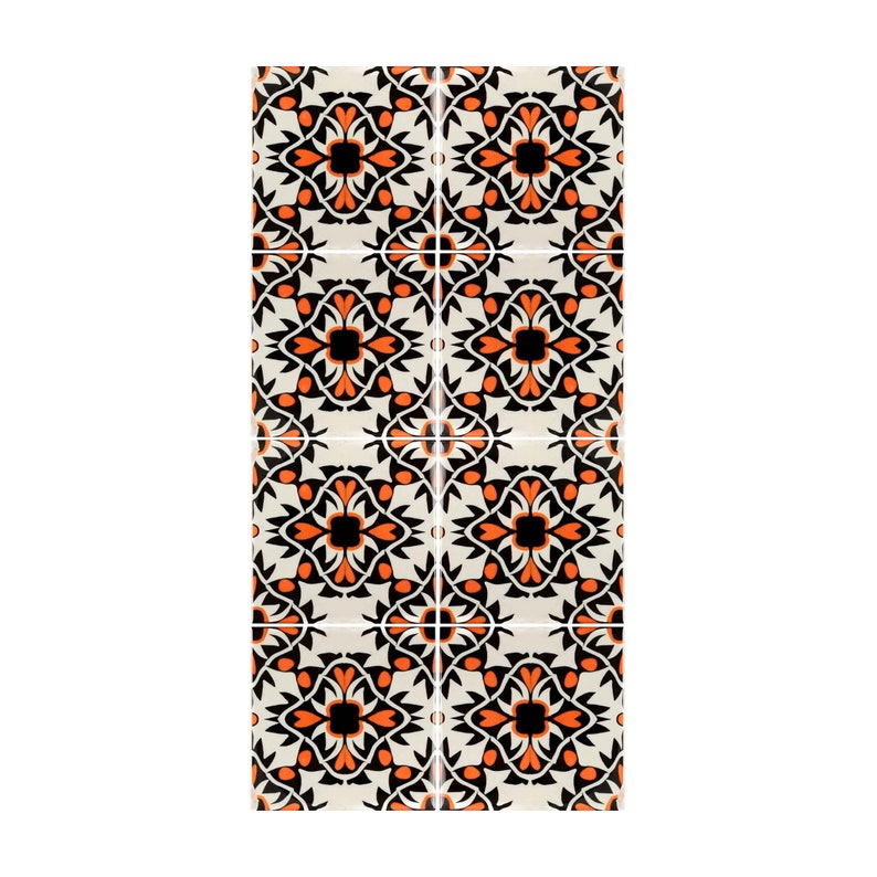 Mexican Style Ceramic Splashback Tiles, Orange Black Cream Kitchen ...