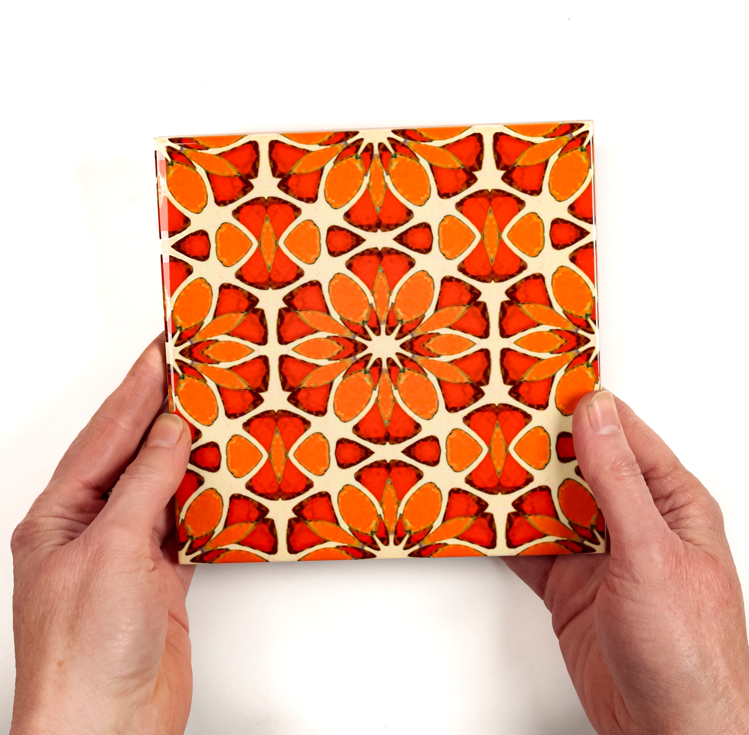 Moroccan Flower Tiles, Arts and Crafts Tiles, Orange Apricot Cream ...
