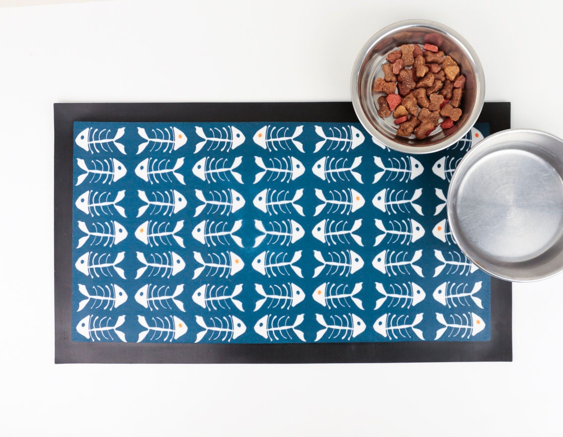 Cat Food Place Mat, Pet Christmas Gift, Fishbone Design Floor Protector ...
