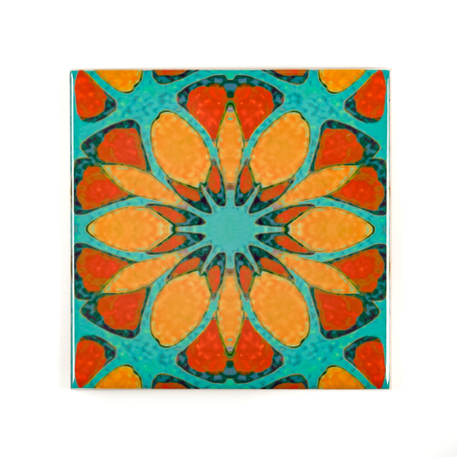 Moroccan Flower Tiles, 6 Inch Blue Orange Ceramic Tiles, Colourful ...