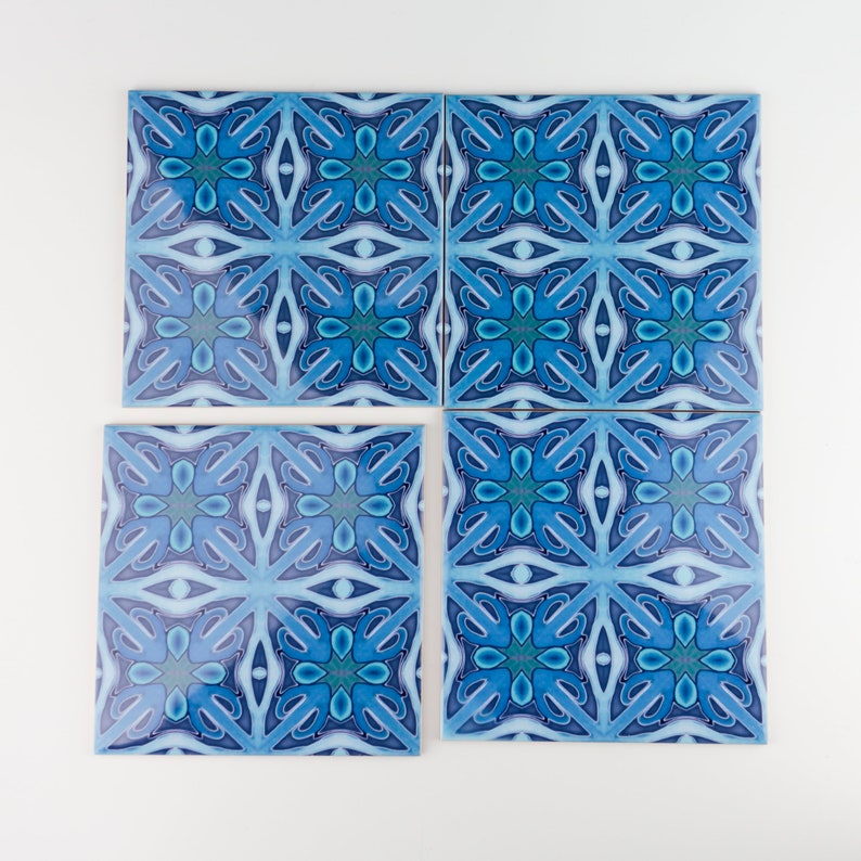 Art deco handmade tiles rich denim blue splashback tiles | Etsy
