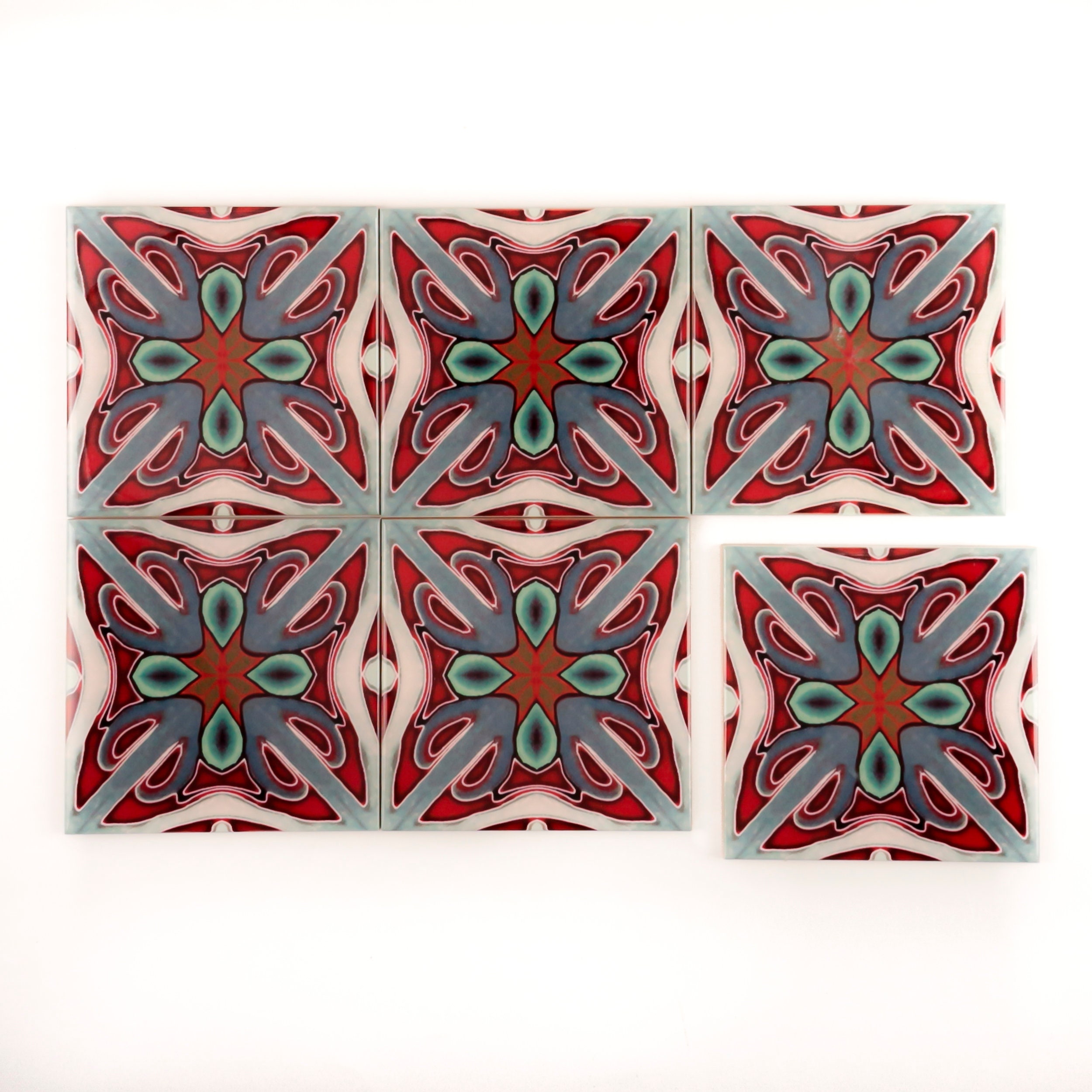 SET of 20 Deep Red Victorian Ceramic Tiles Beautiful Twining | Etsy