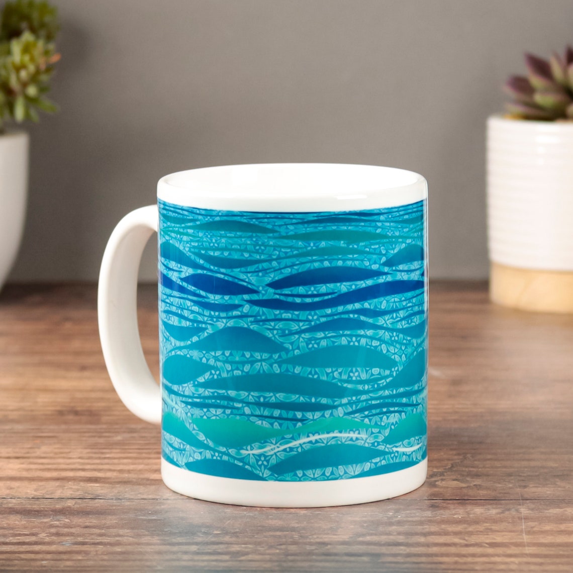 Sailing Away Mug, Seaside Mug, Blue Green Caribbean Sea Design ...