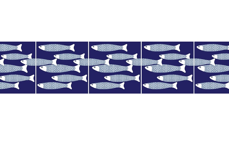 Border Tile, Fish Shoal, Ocean Feature Wall, Fish School Decor, Pattern ...