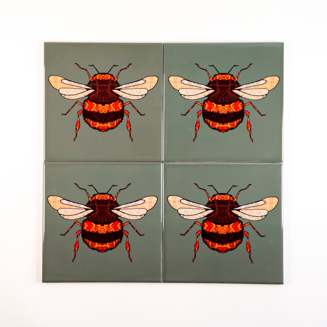 Bee tile red bumble bee feature wall wildlife decor | Etsy
