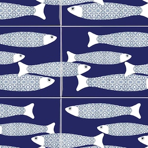 Navy Blue Ocean Shoal Tile, Bathroom Border Tile, Beach House Tile ...