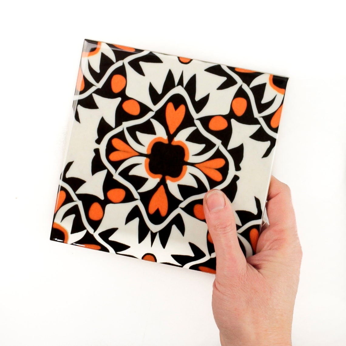 Mexican Style Ceramic Splashback Tiles, Orange Black Cream Kitchen ...