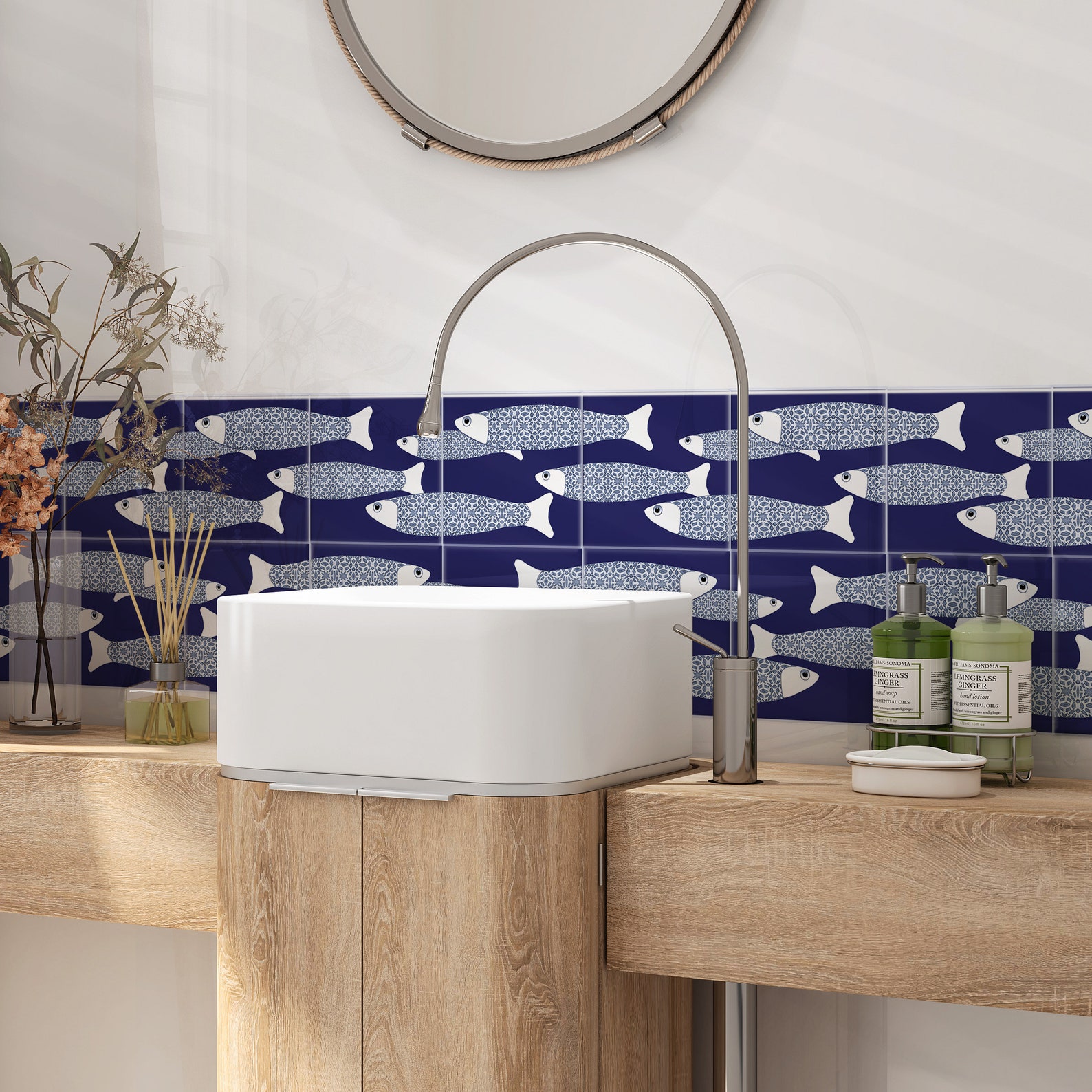 Border Tile, Fish Shoal, Ocean Feature Wall, Fish School Decor, Pattern ...