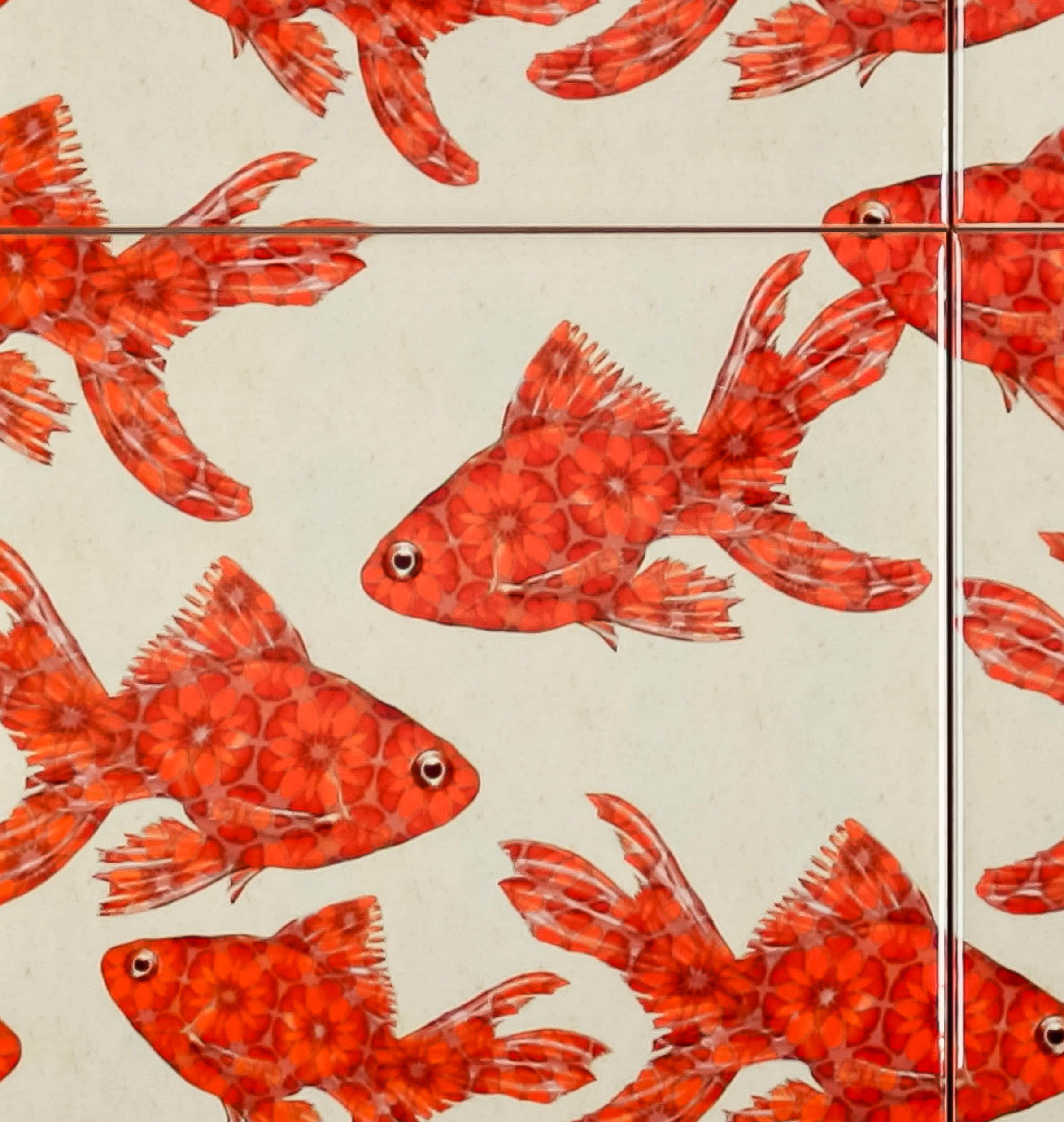 Goldfish Pattern Ceramic Tiles, Orange Fish Tiles, Dramatic Back Splash ...