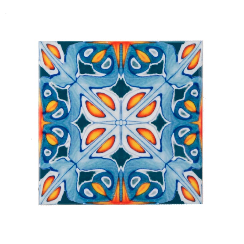 SET of 20 Spanish Talavera Tiles, FREE UK Delivery. Orange and Blue ...