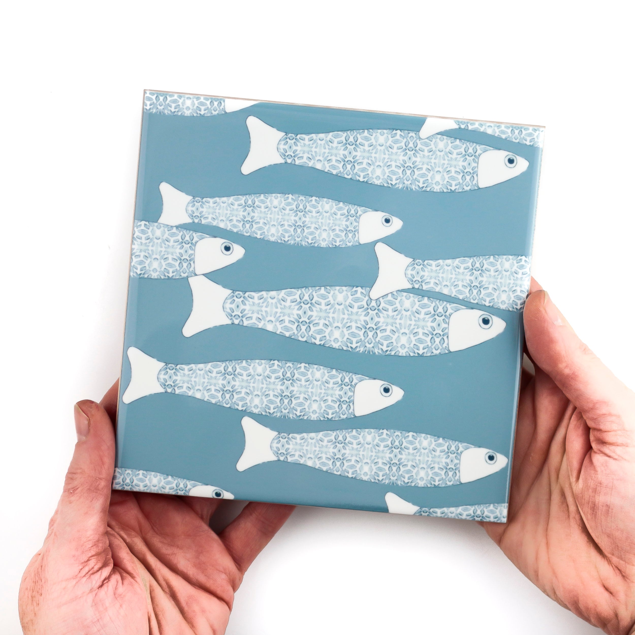 Shoal of Fish Ceramic Tile Blue Grey Bathroom Fish Decor | Etsy