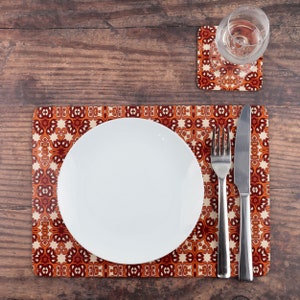 Rustic Red Cream Table Mat, Damask Print Extra Large Wooden Placemat ...