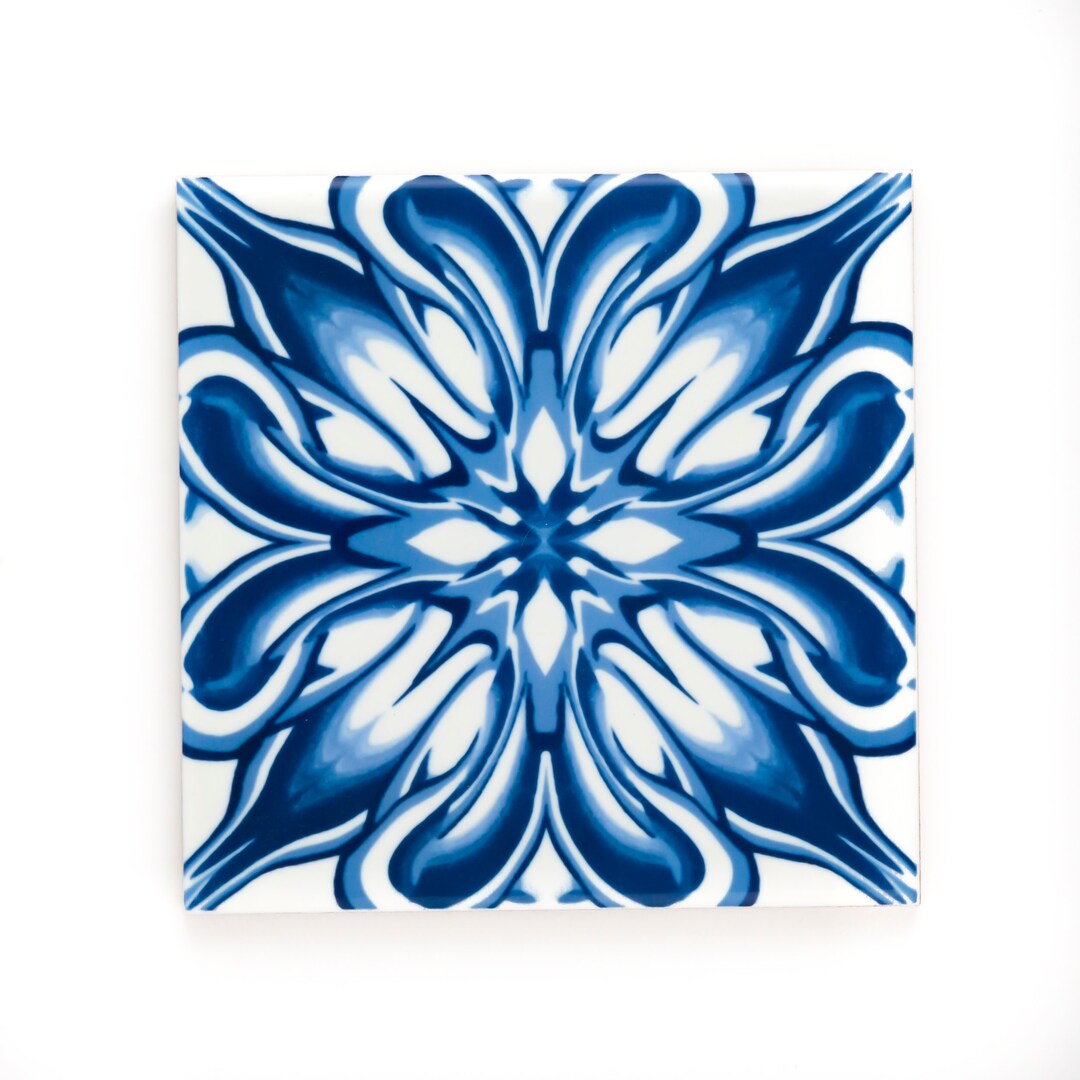 Victorian Edwardian Tile, Blue Flower Craftsman Tile, Decorative 6 Inch ...