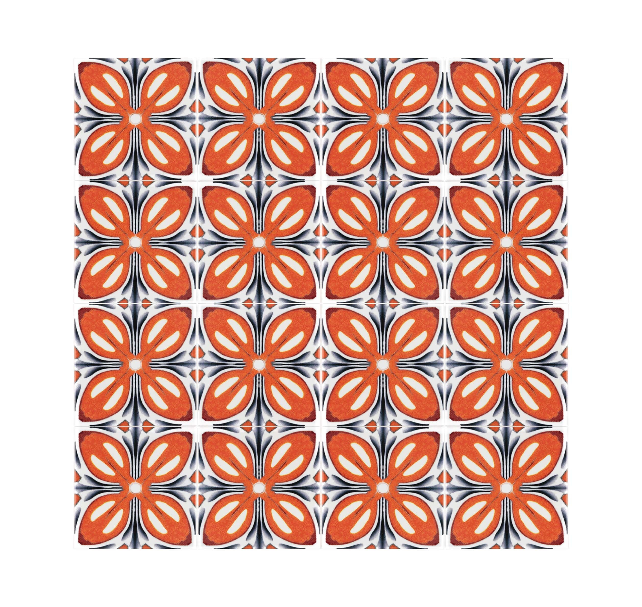 Orange Grey Flower Tiles Vibrant Splashback Kitchen Tiles 4 - Etsy UK